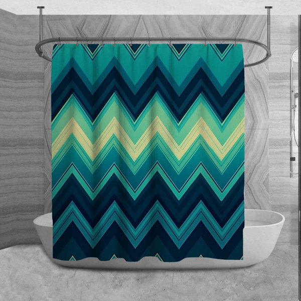 Bless International Chevron Shower Curtain Modern Bathroom Decor Blue